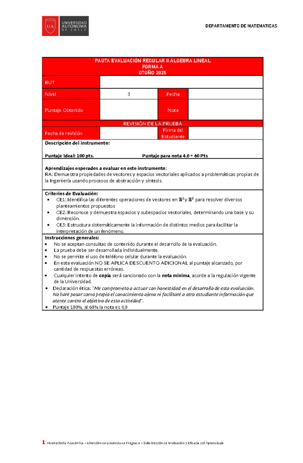 Evaluación Regular II: Álgebra Lineal - Otoño 2025 - Studocu