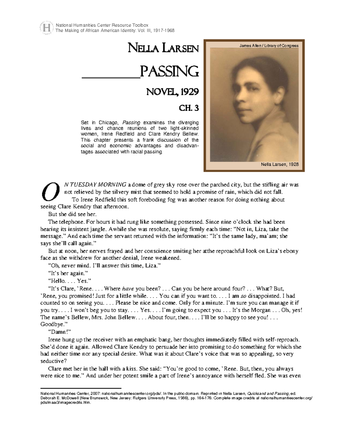 Nella Larsen's *Passing*: Chapter 3 Analysis and Discussion Notes - Studocu