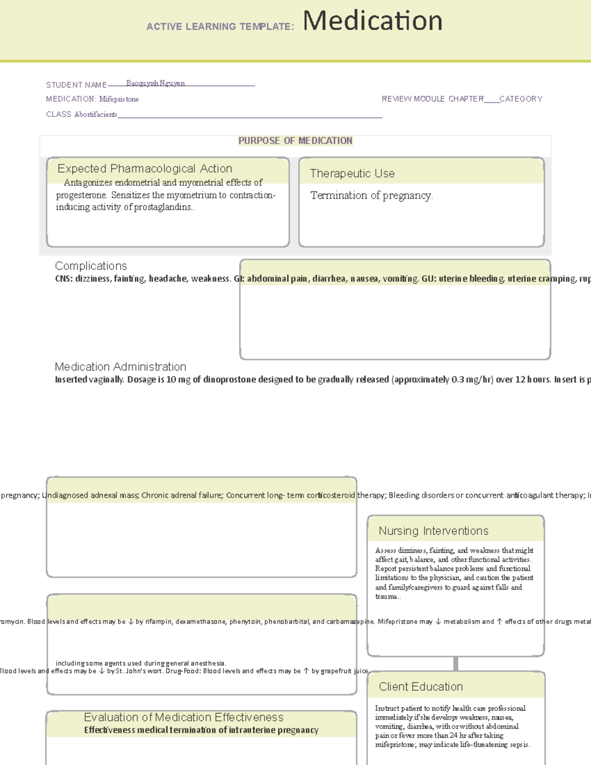 Med- OB Mifepristone Active Learning Template and Guide - Studocu