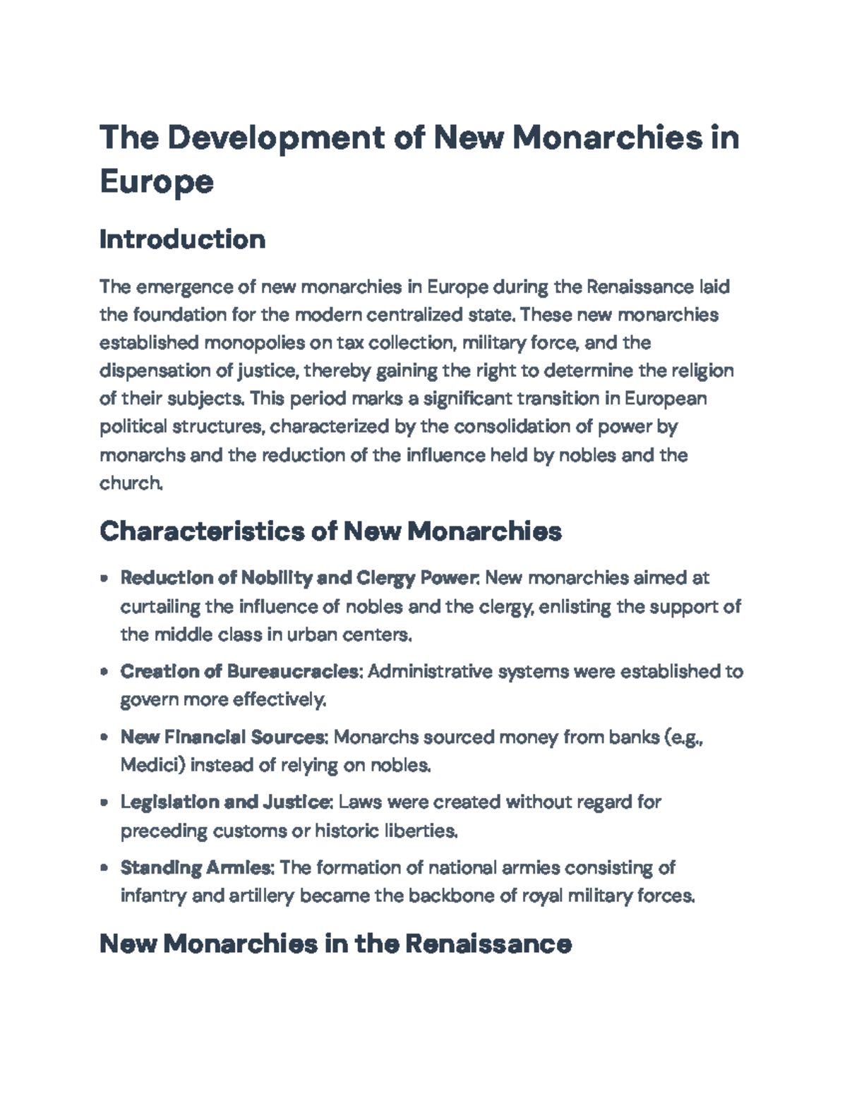 The Development of New Monarchies in Europe: A Historical Overview ...