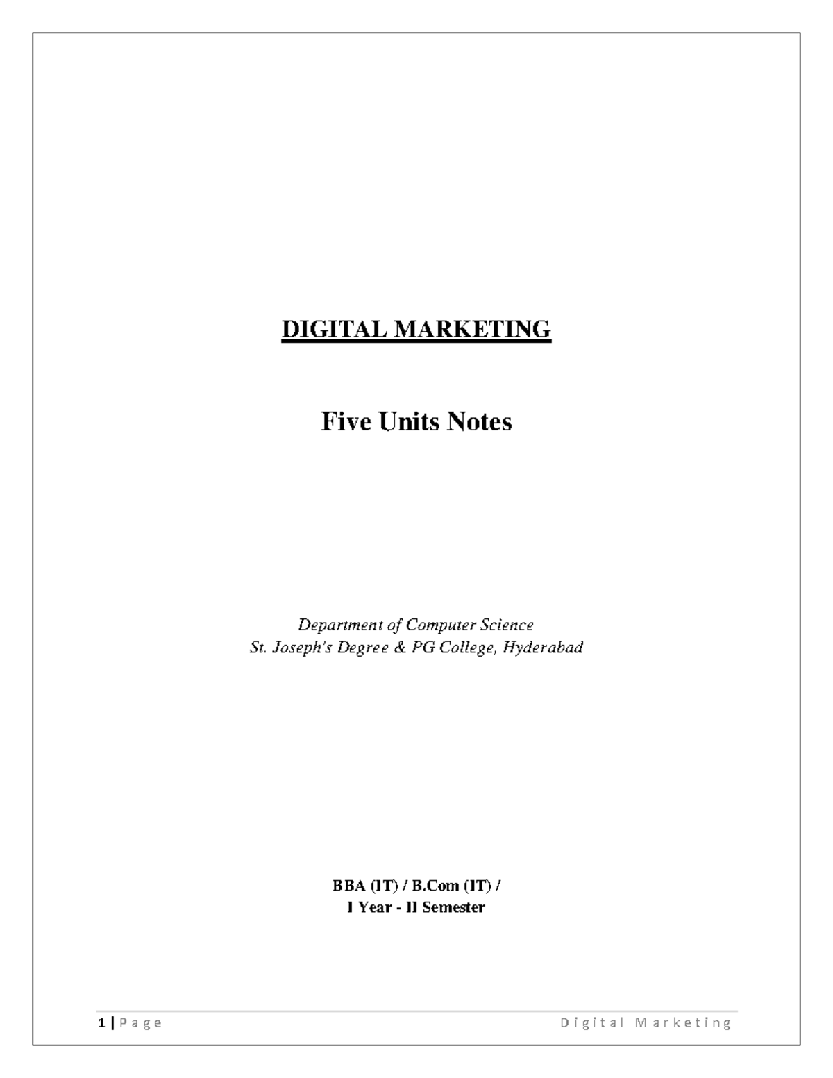 Digital Marketing Notes - BBA (IT) I Year II Sem - Five Units Overview ...