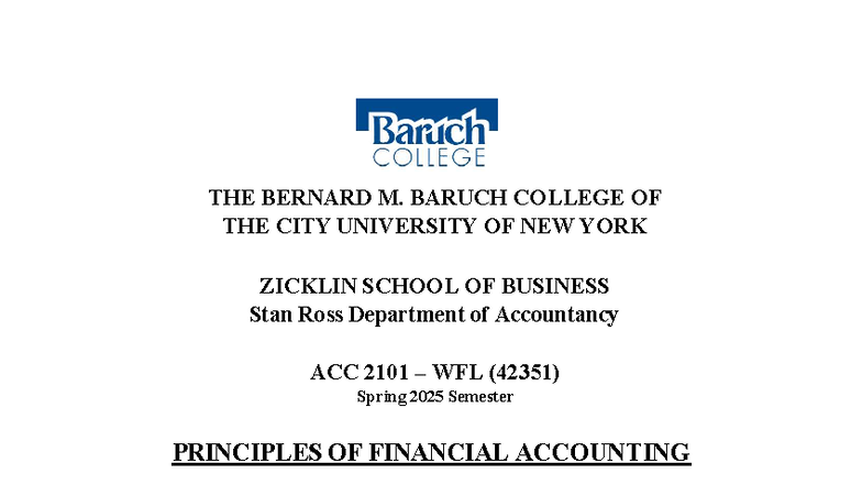 ACC 2101 Syllabus: Principles of Financial Accounting - Spring 2025 ...