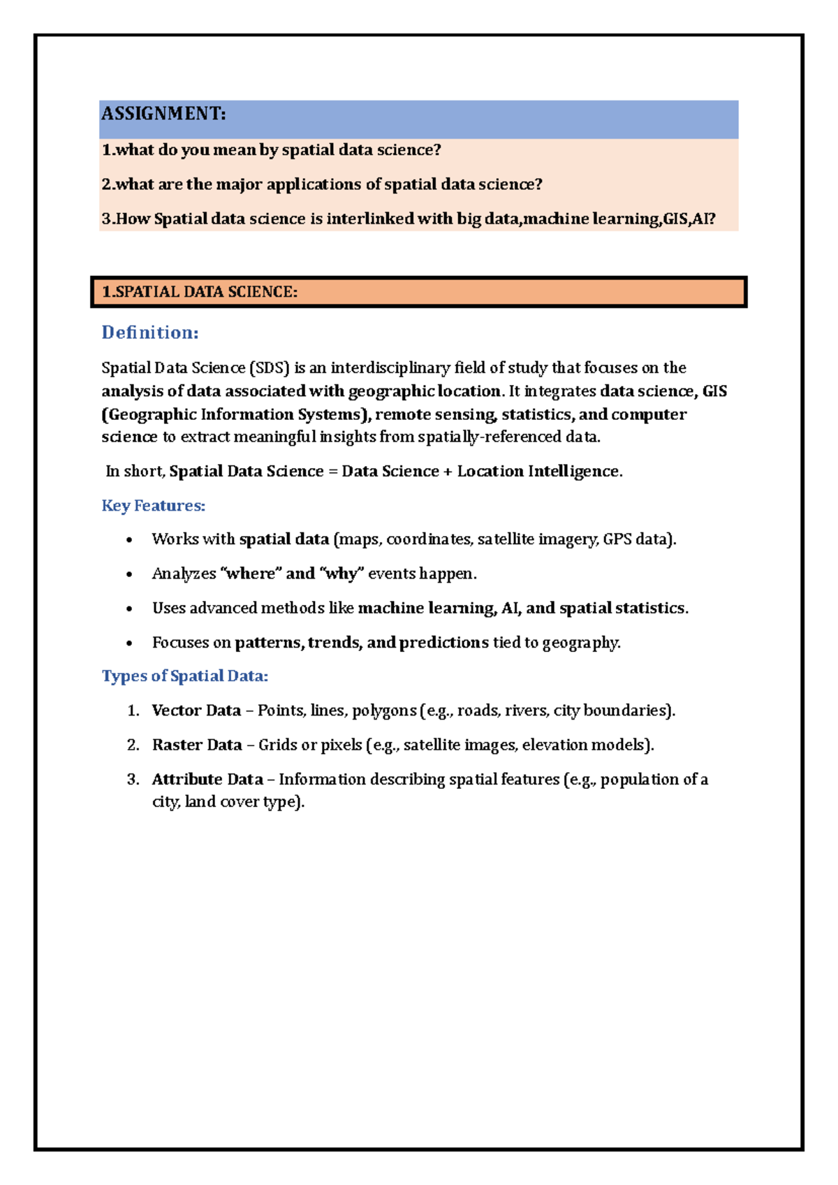 Assignment: Exploring Spatial Data Science Applications and ...