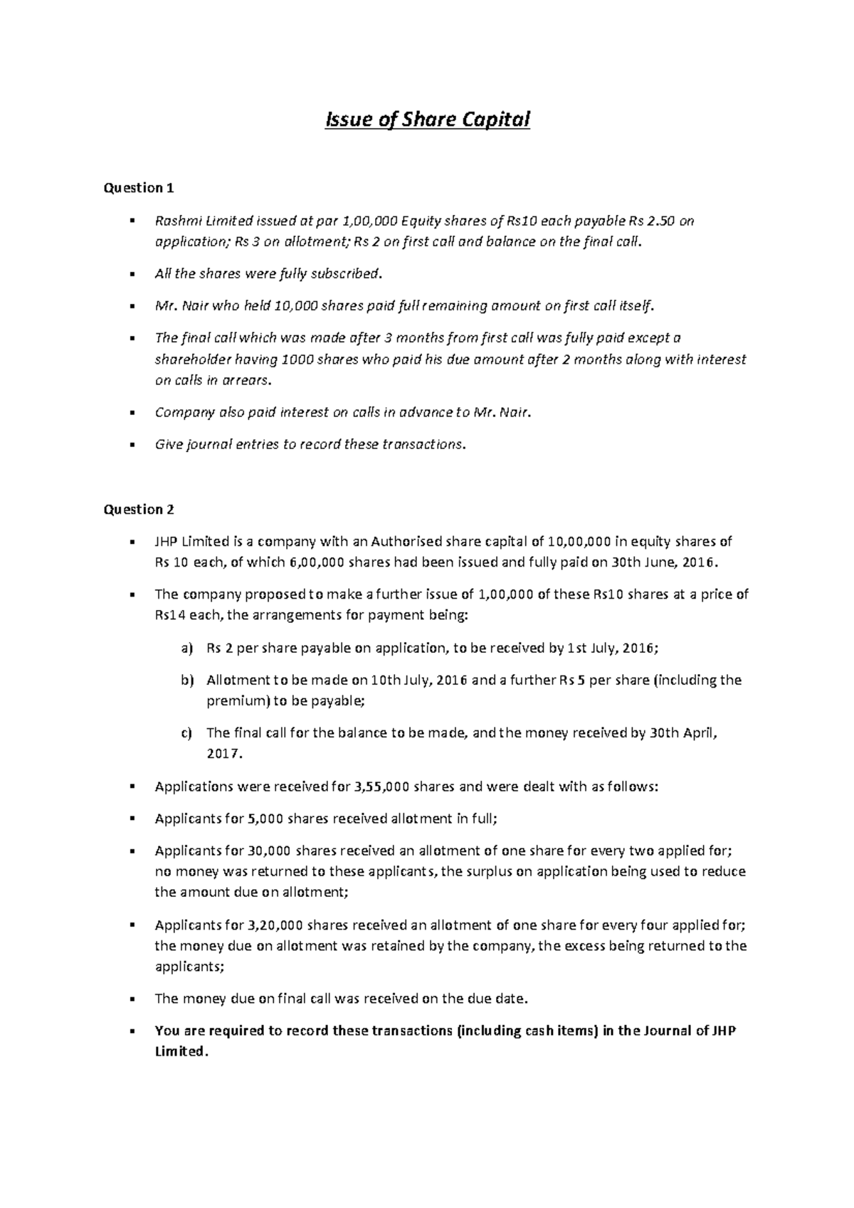 Issue of Shares - Revision for ACC 101: Journal Entries & Transactions ...