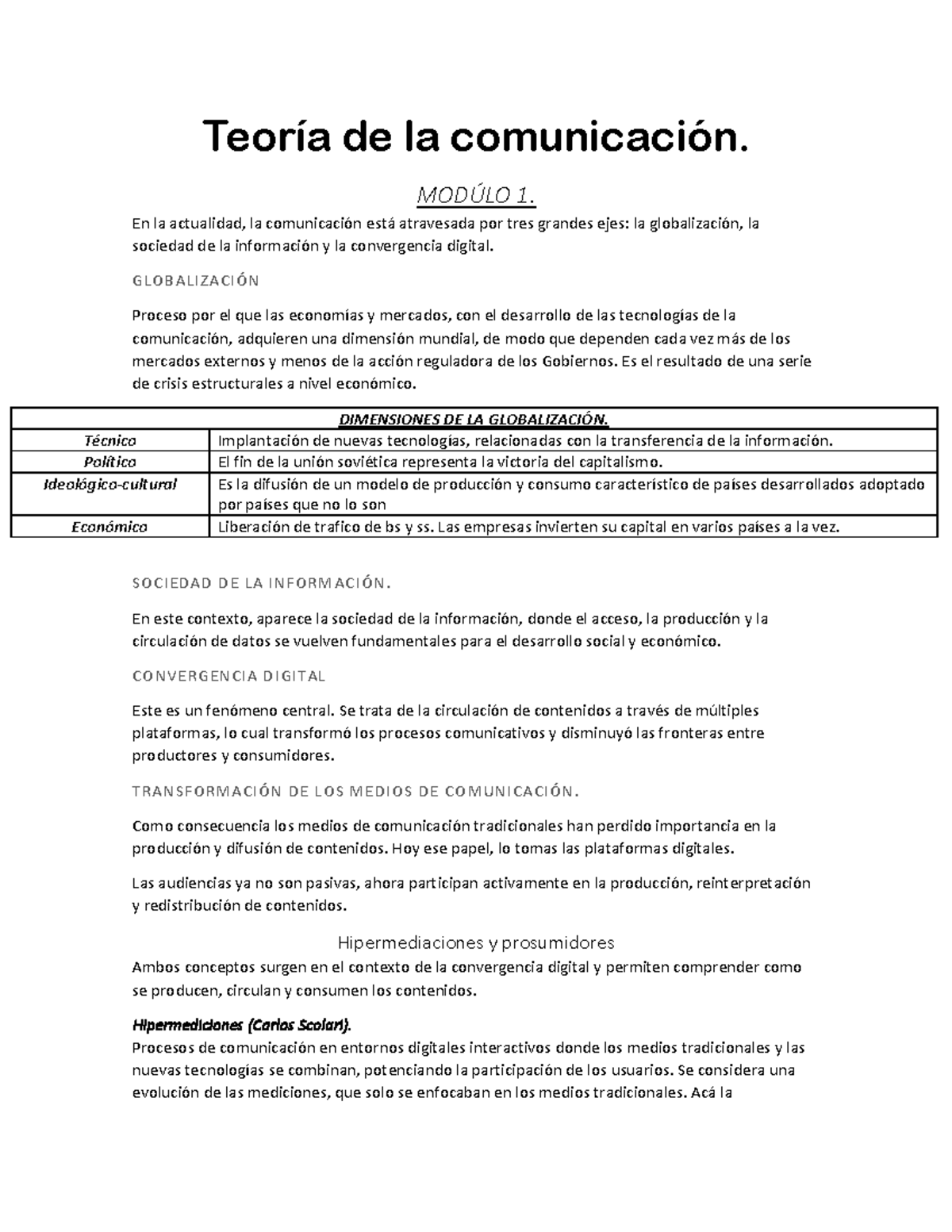 Teoría de la Comunicación: Módulos 1 y 2 - Análisis Actual - Studocu