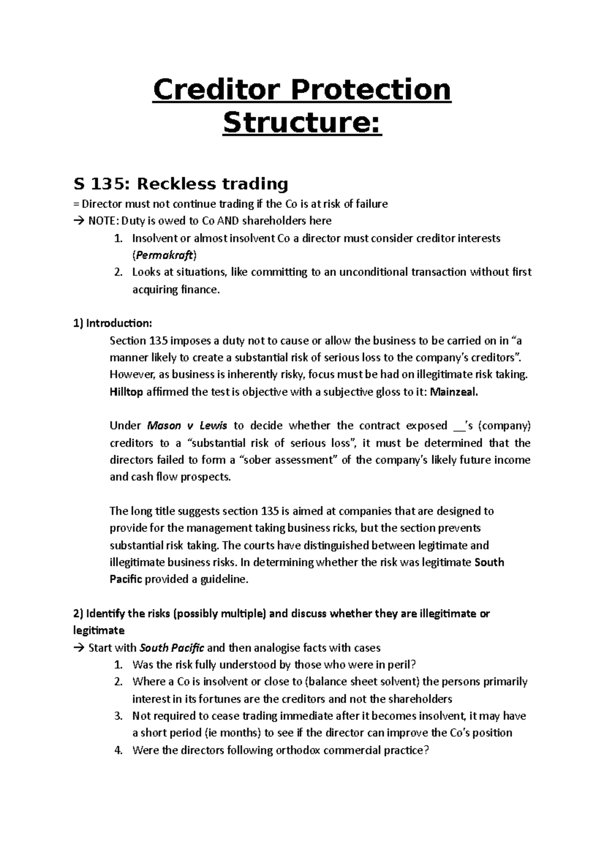 Creditor Protection Exam Structure Overview (Course Code: CP101) - Studocu