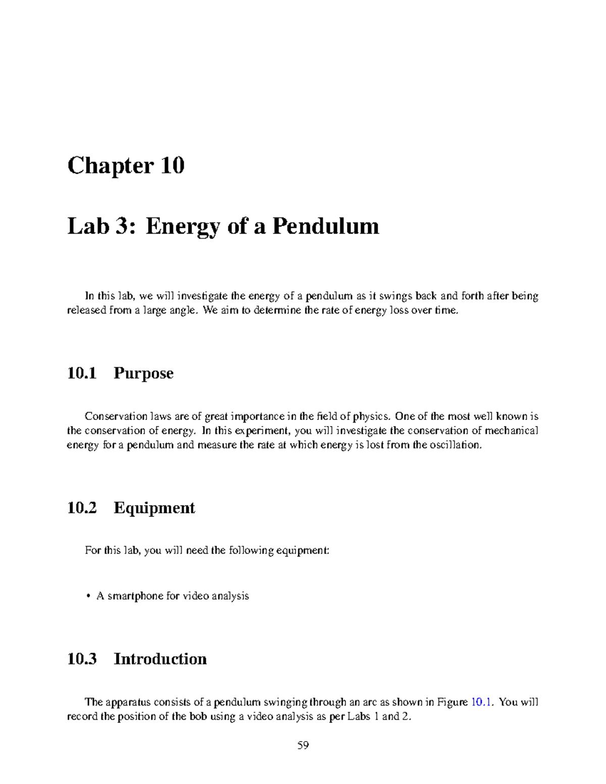 EN PH 131 L3 Pendulum Manual - Chapter 10 Lab 3: Energy of a Pendulum In this lab, we will - Studocu