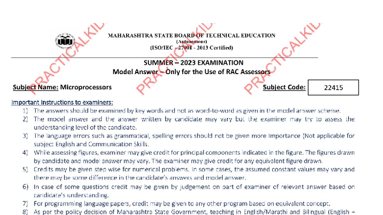 MIC 314321 Summer 2023 Model Answer Paper for Practical Examination - Studocu
