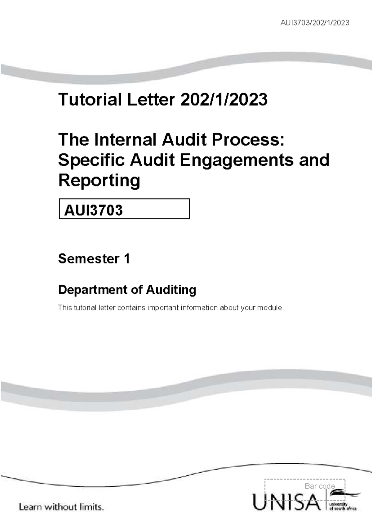 AUI3703 Tutorial Letter: Internal Audit Process & Engagements Solutions ...