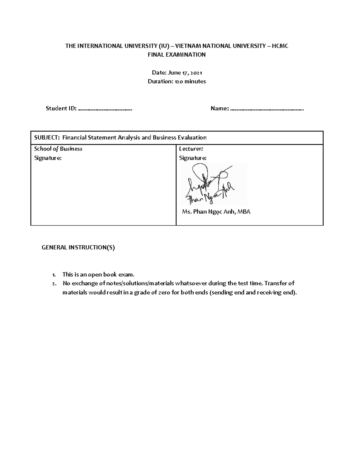 FIN 401 FINAL EXAM: Financial Statement Analysis & Valuation - Studocu