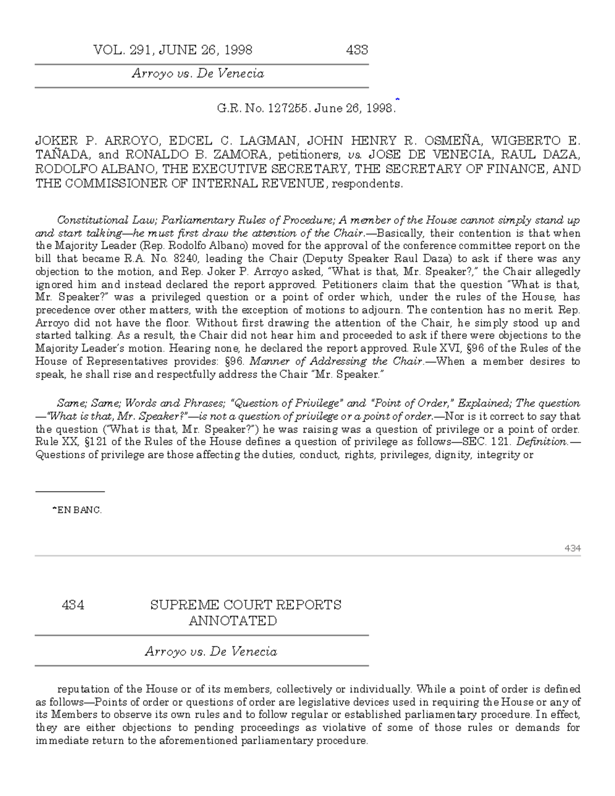 Arroyo vs. De Venecia Case Study: Supreme Court Decision Analysis - Studocu