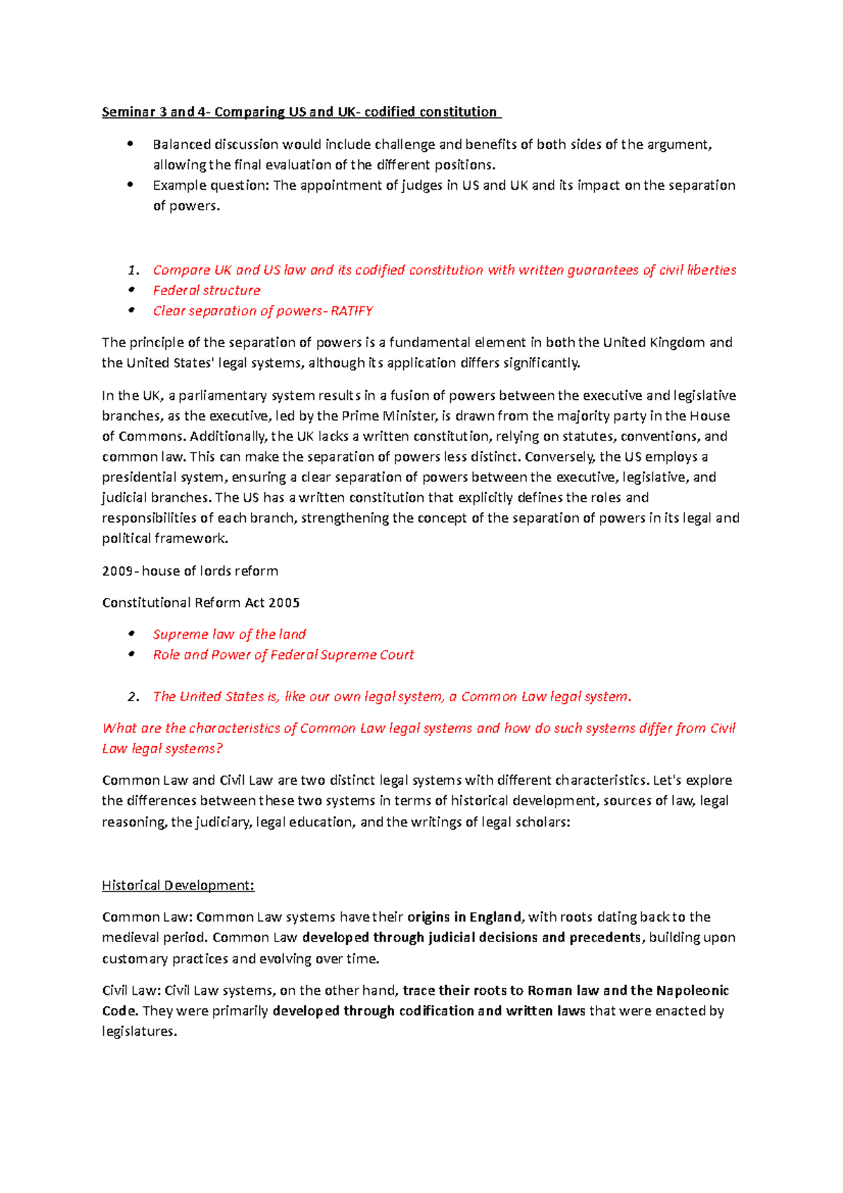 Seminar 3 & 4: Comparing Codified Constitutions of US & UK - Studocu