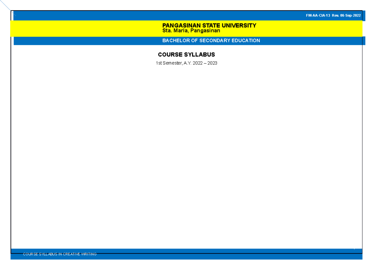 COG 2 - Creative Writing Course Syllabus 2022-2023 - Studocu