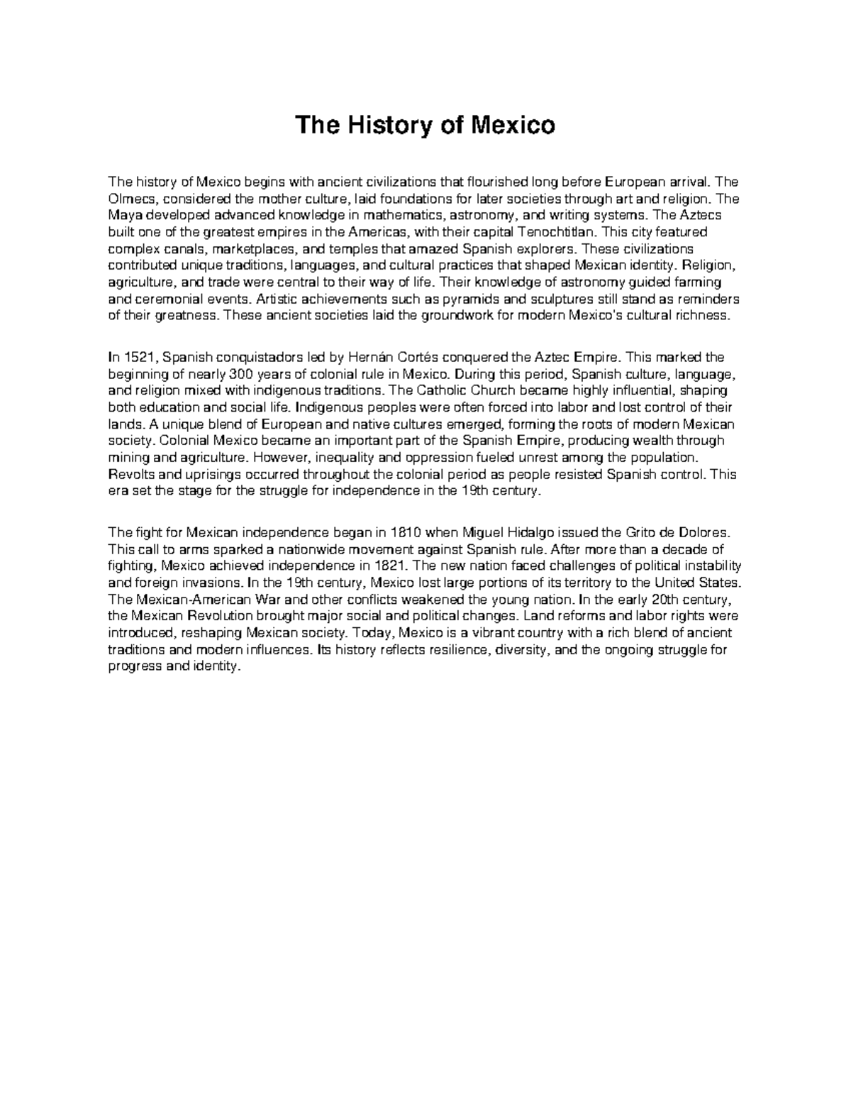 The History of Mexico - Essay Notes on Ancient to Modern Times - Studocu