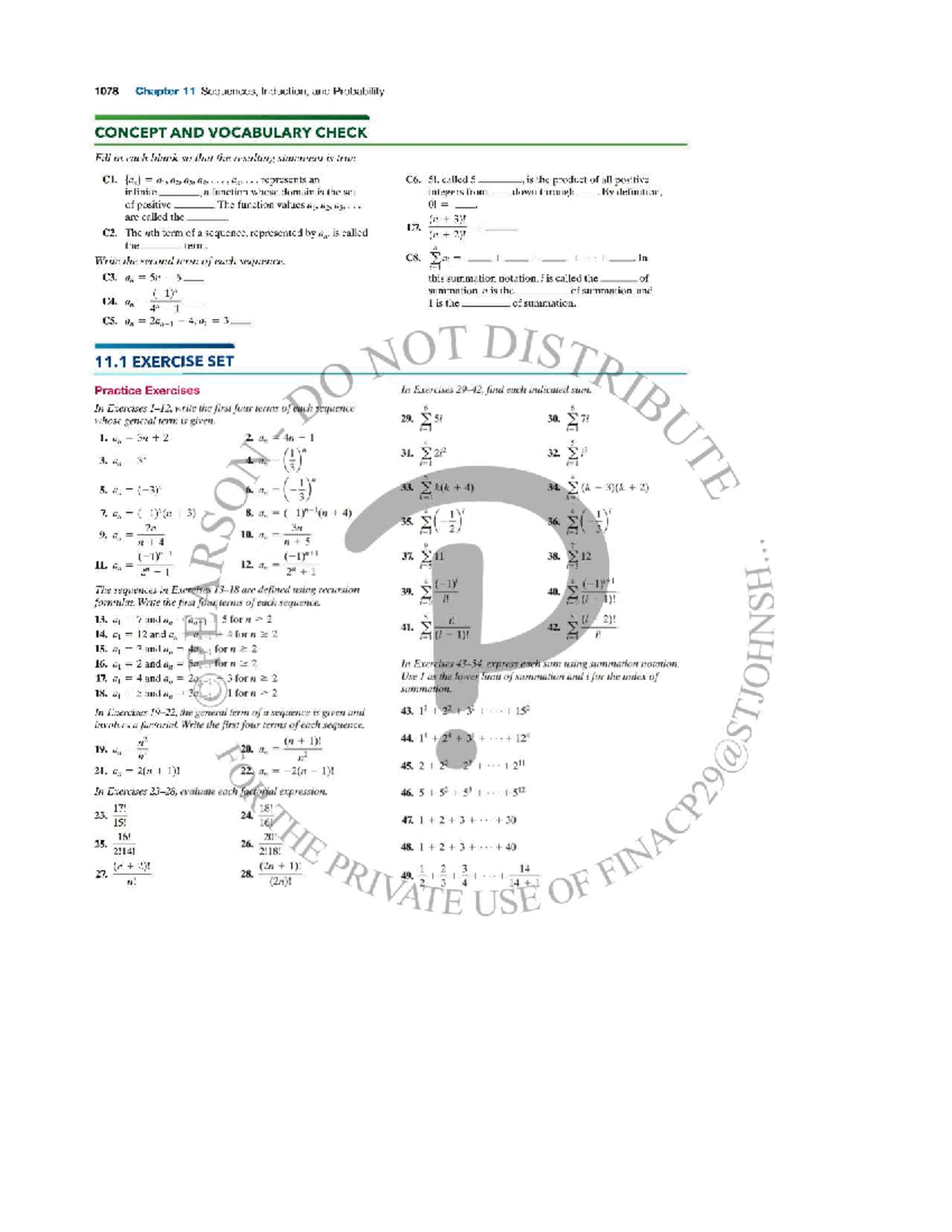 1078 Chapter 11 Sequences, Induction, and Probability Exercises - Studocu