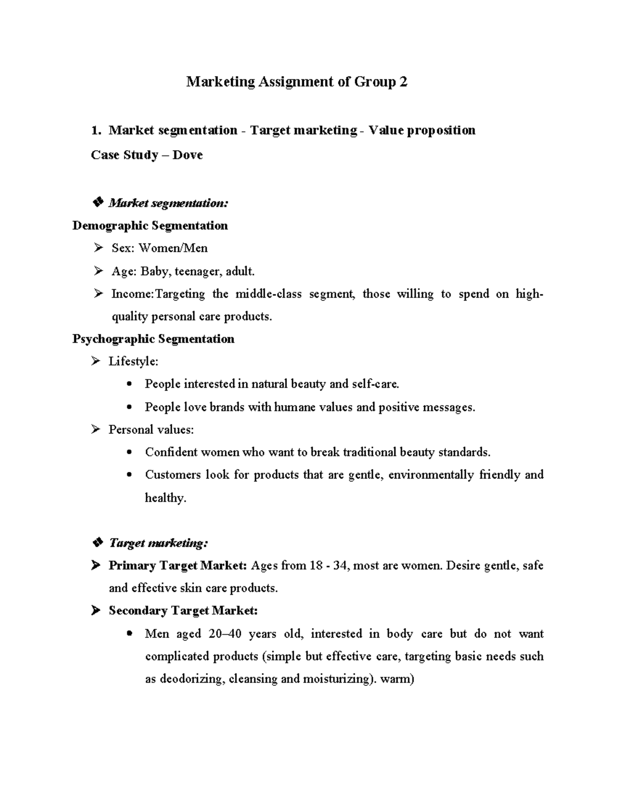 Marketing Assignment: Market Segmentation & Value Proposition Analysis ...