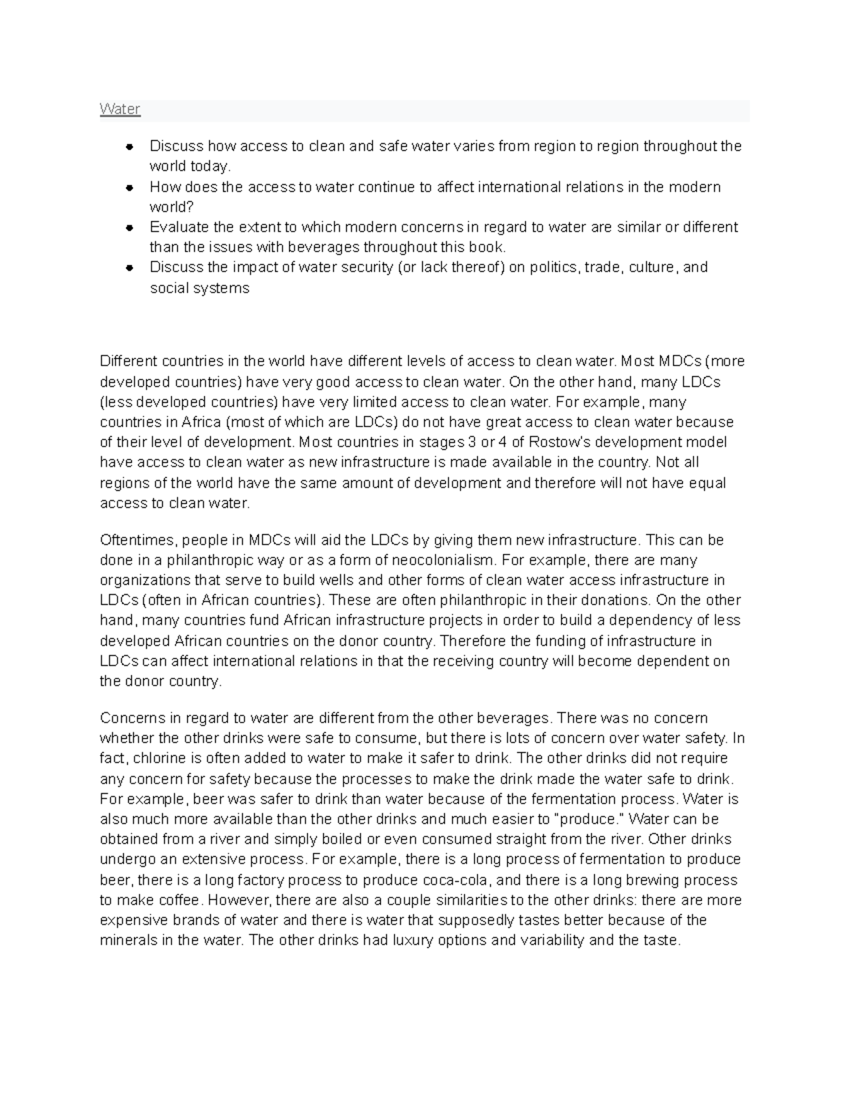 DBQ #7- Water - N/A self explanitory - Water Discuss how access to ...