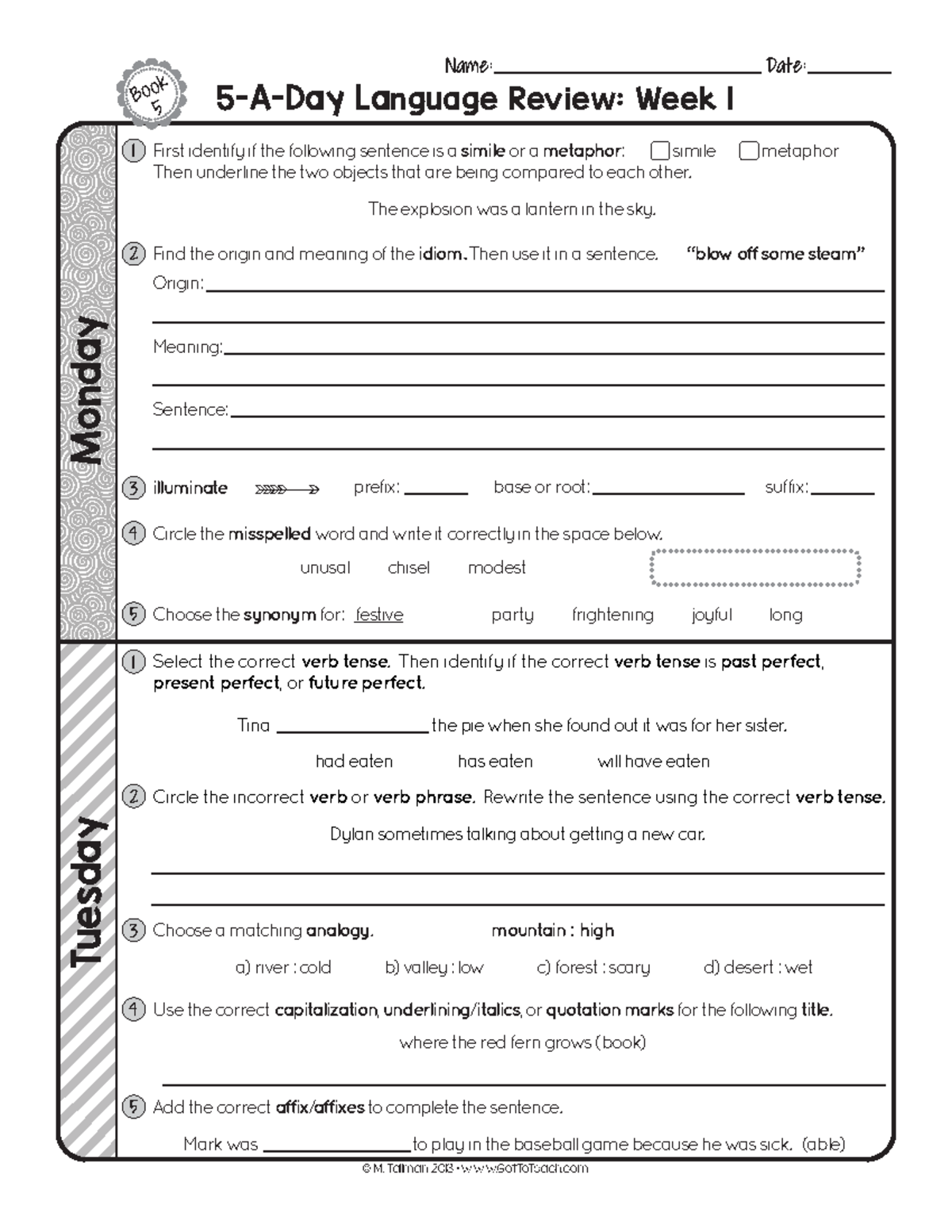 5a Day Language Review: Weeks 1-8 Progress Guide - Studocu