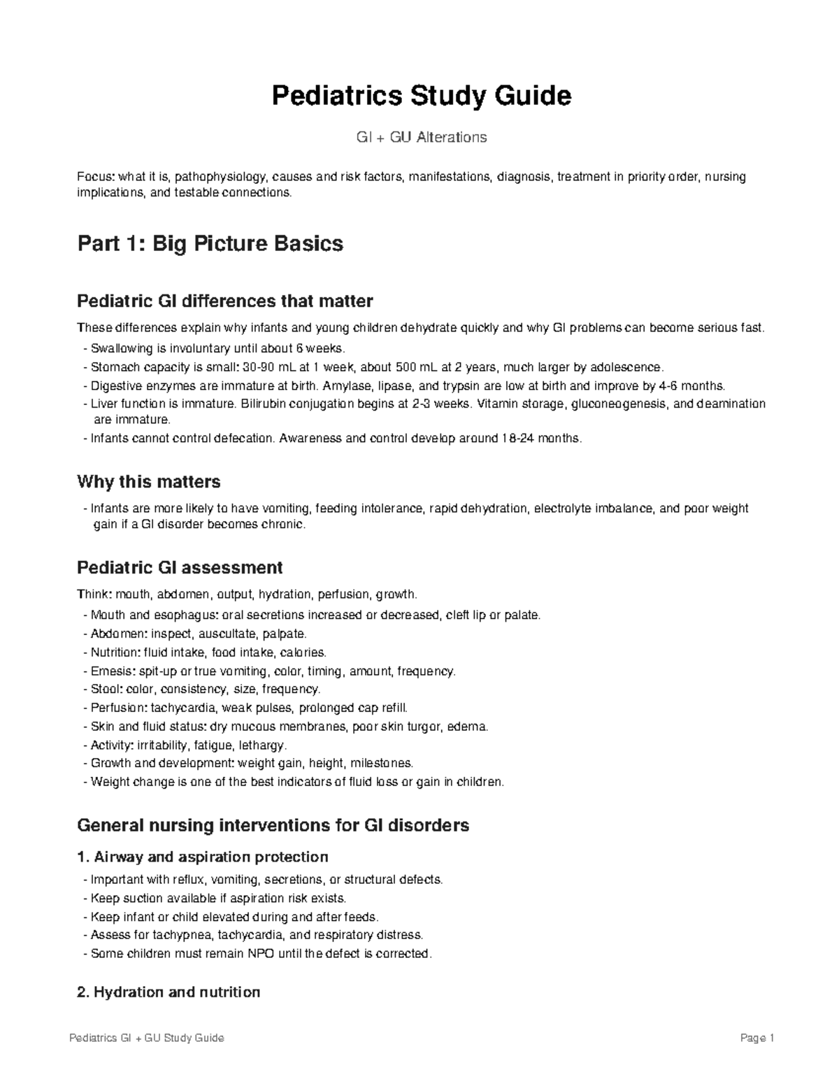 Pediatrics GI GU Study Guide: Key Concepts and Nursing Implications ...