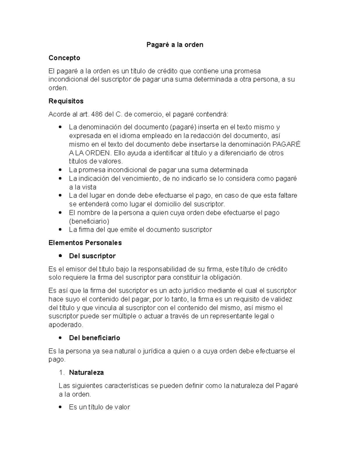 Estudio sobre el Pagaré a la Orden: Definición y Requisitos - Studocu