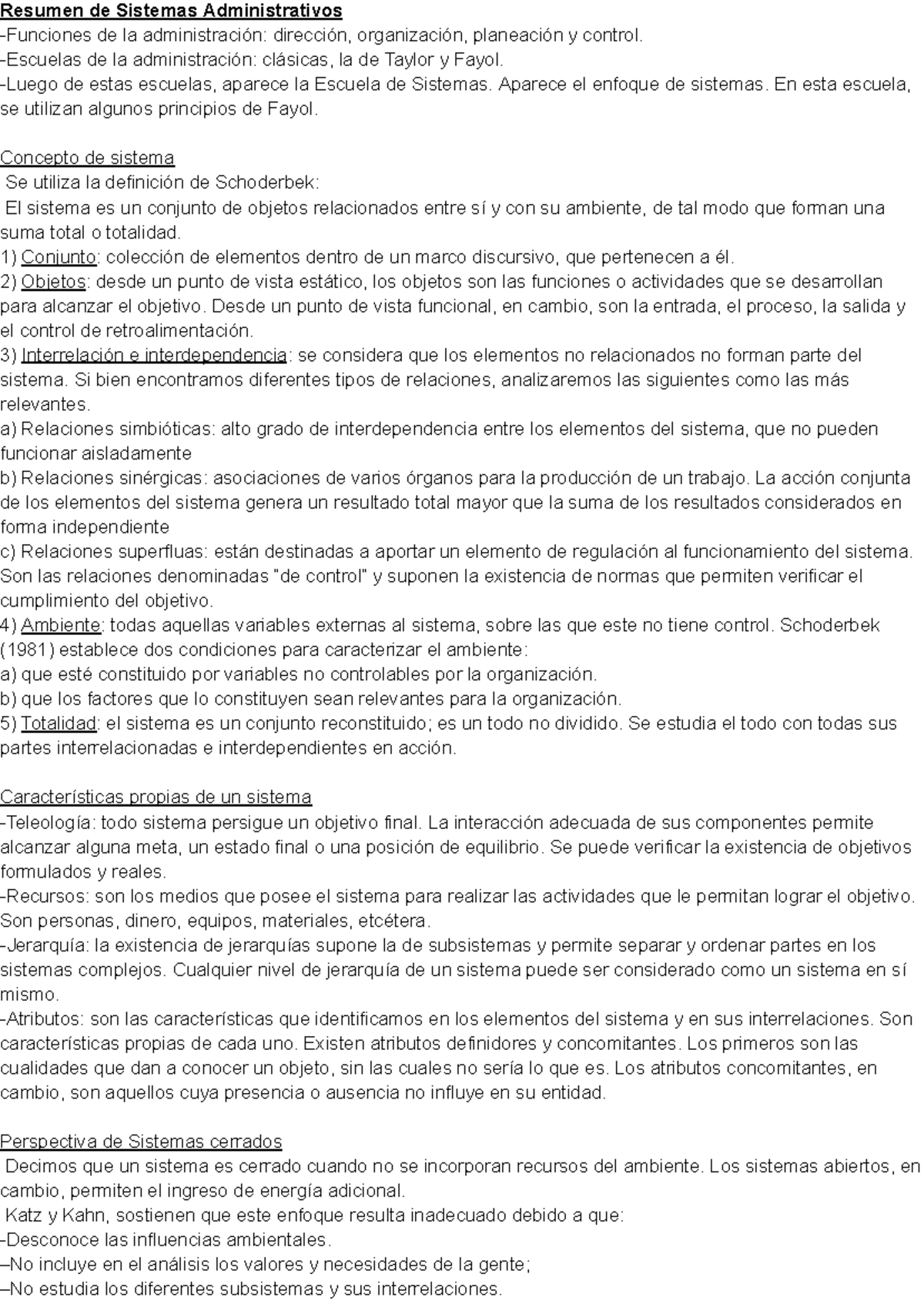 Resumen de Sistemas Administrativos: Dirección, Organización y Control - Studocu