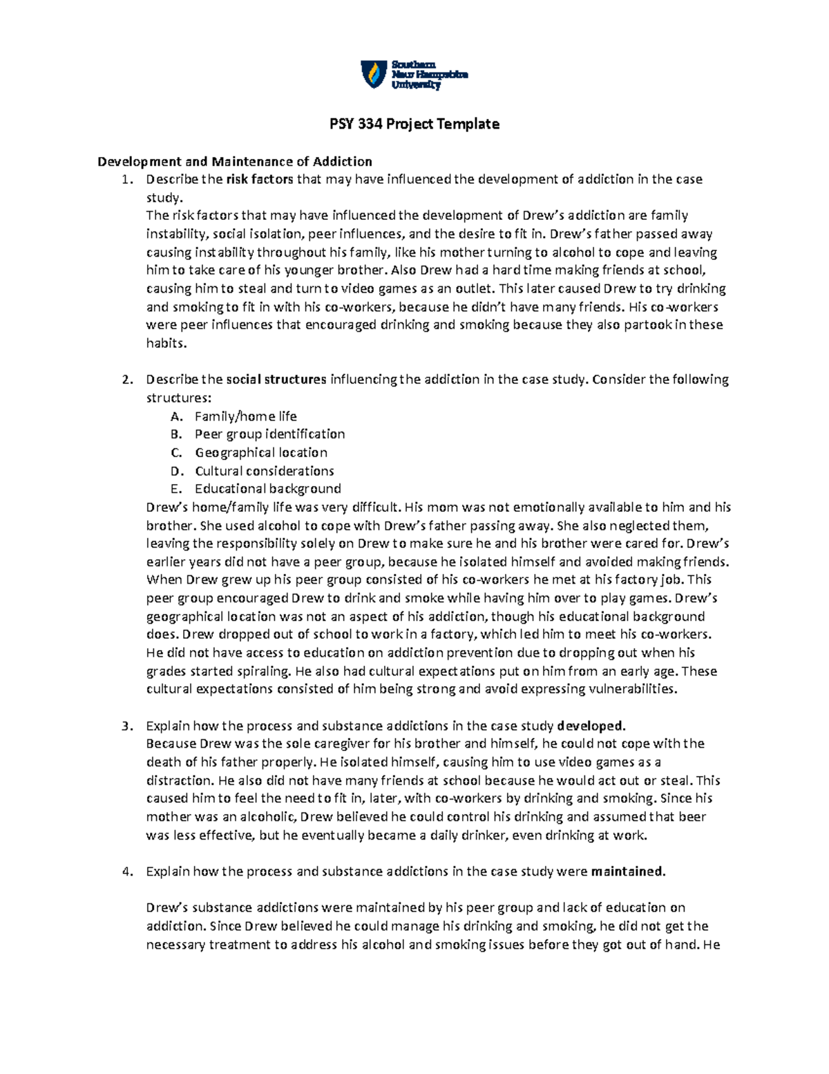 PSY 334 Project: Analyzing Addiction Development and Recovery Factors ...