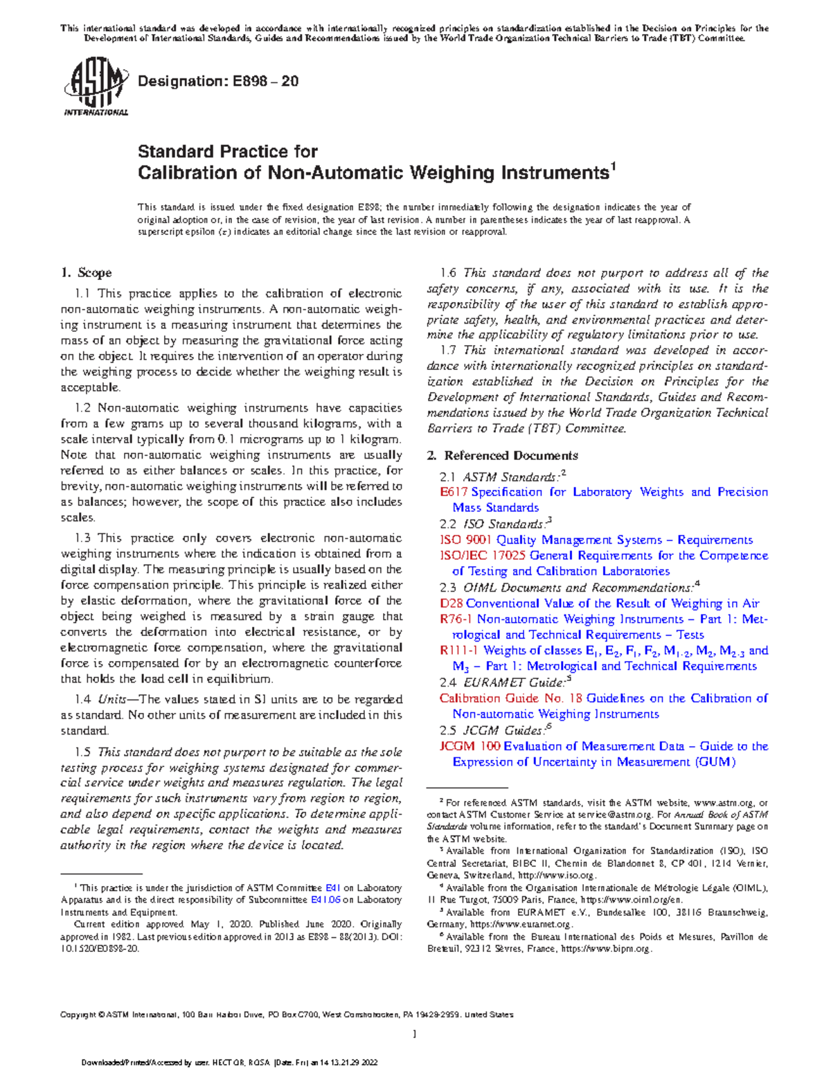 ASTM E898-20 Comprehensive Guide to Non-Automatic Weighing Calibration ...