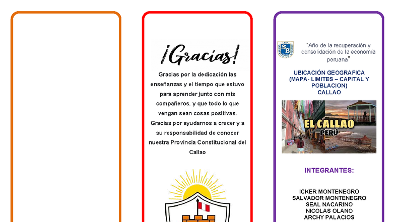 Triptico Personajes EL Callao - 2025 - Gracias por la dedicación las enseñanzas y el tiempo que ...