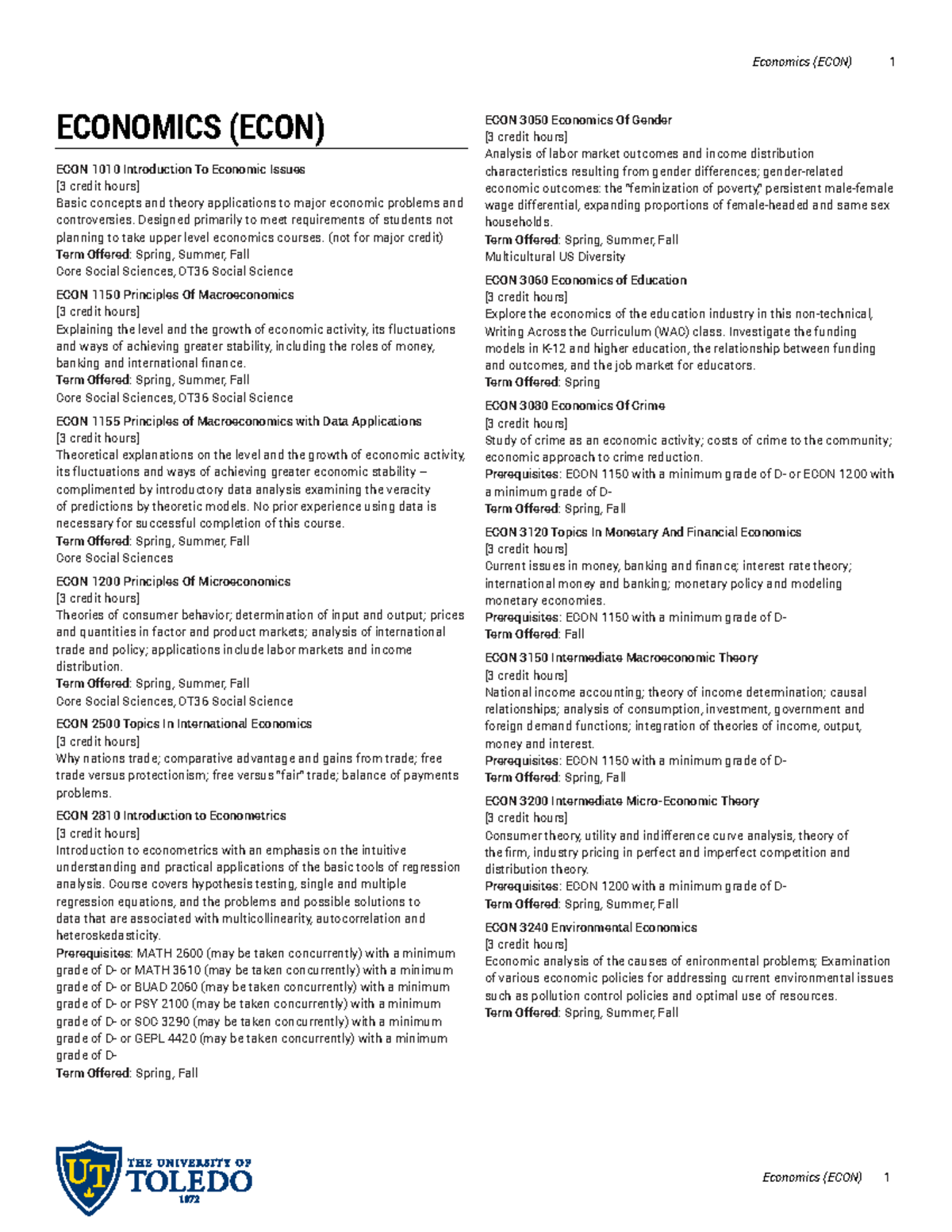 ECON 1010-4960 Comprehensive Economics Course Notes - Studocu