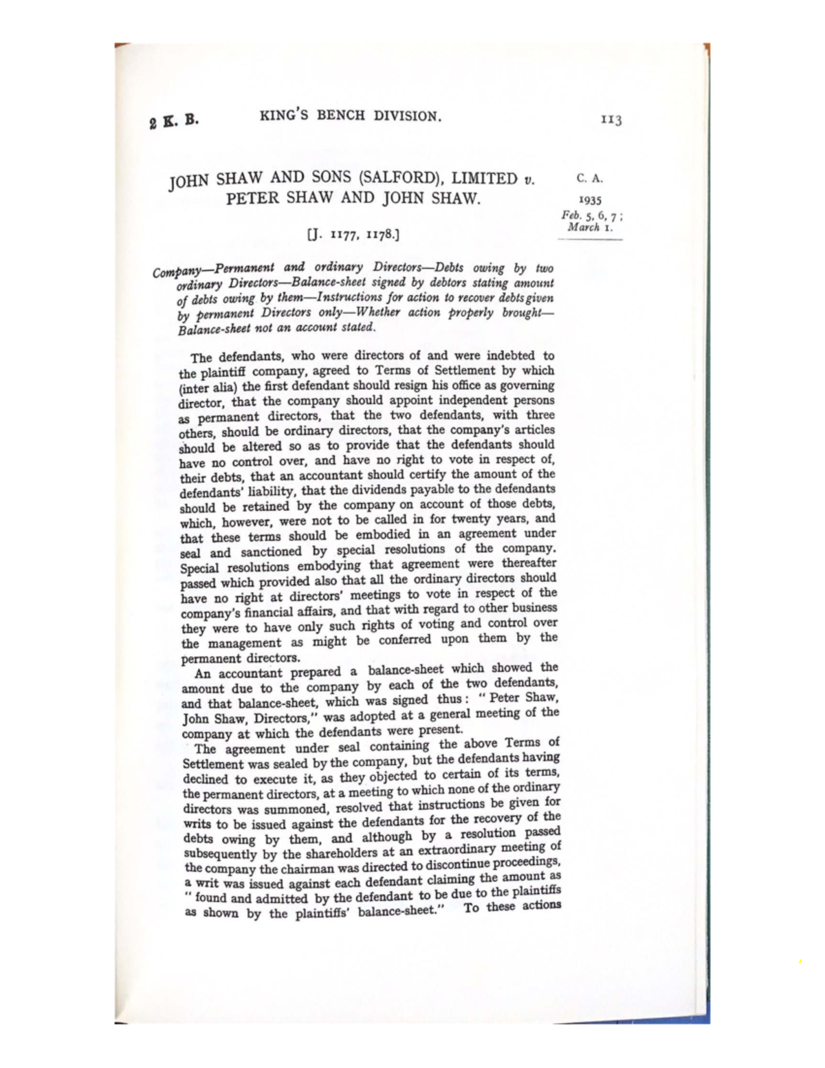 Shaw v. Shaw: 1935 K.B. Bench Division Case Analysis on Debt Recovery ...