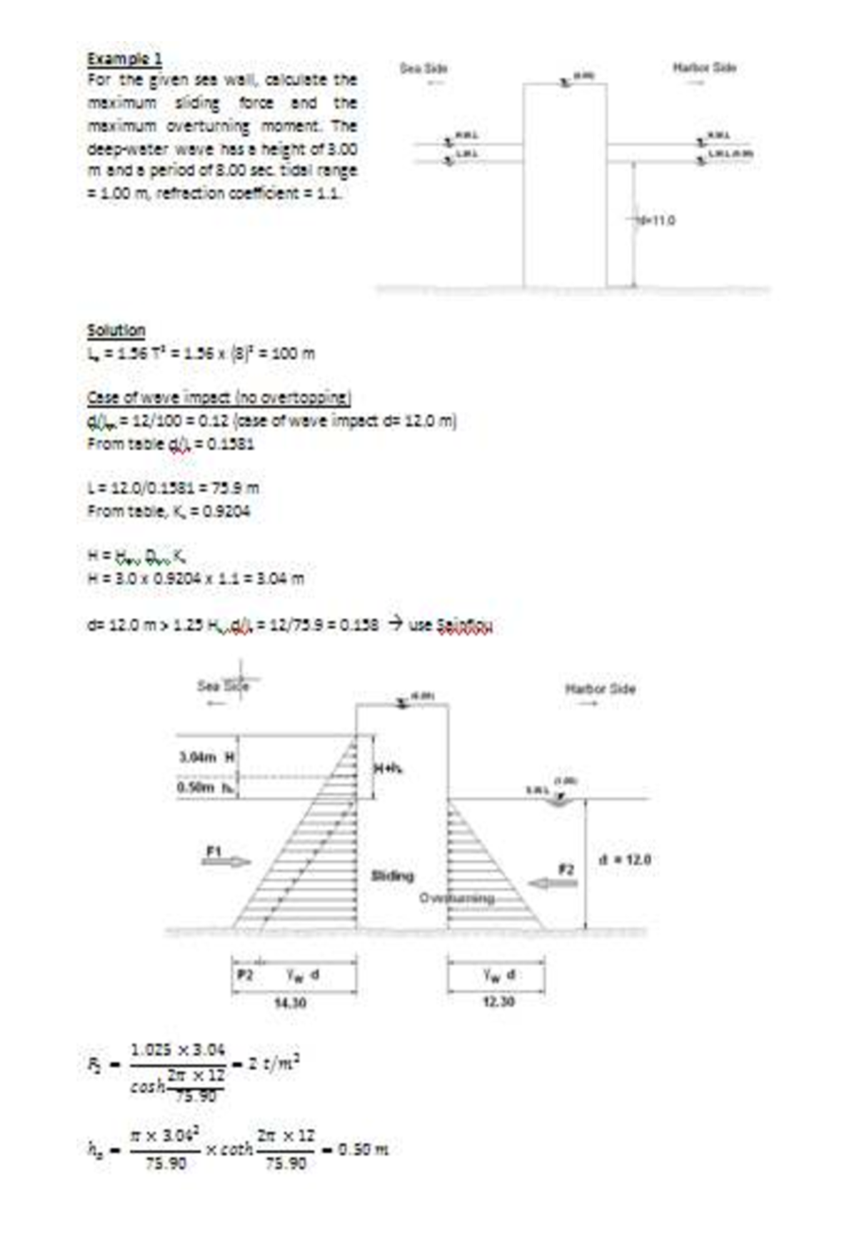 Chp1-Example-Waves: Max Sliding Force & Overturning Moment Calculations ...
