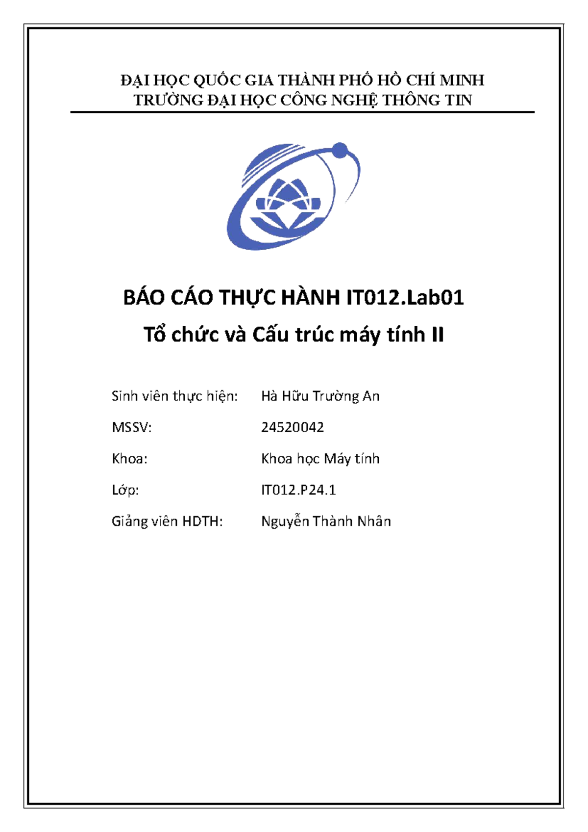 Báo cáo Thực hành IT012.Lab01: Tổ chức và Cấu trúc Máy tính II - Studocu