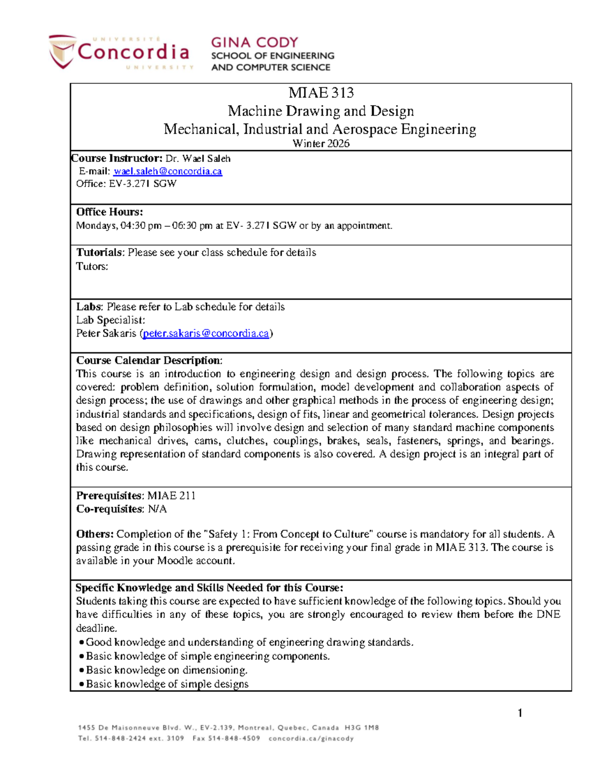 MIAE 313 Machine Drawing & Design Course Outline Winter 2026 - Studocu