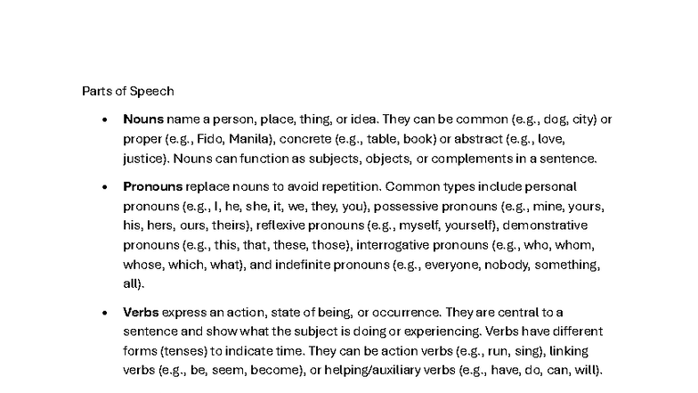 Parts of Speech Overview - ENG101 Lecture Notes - Studocu