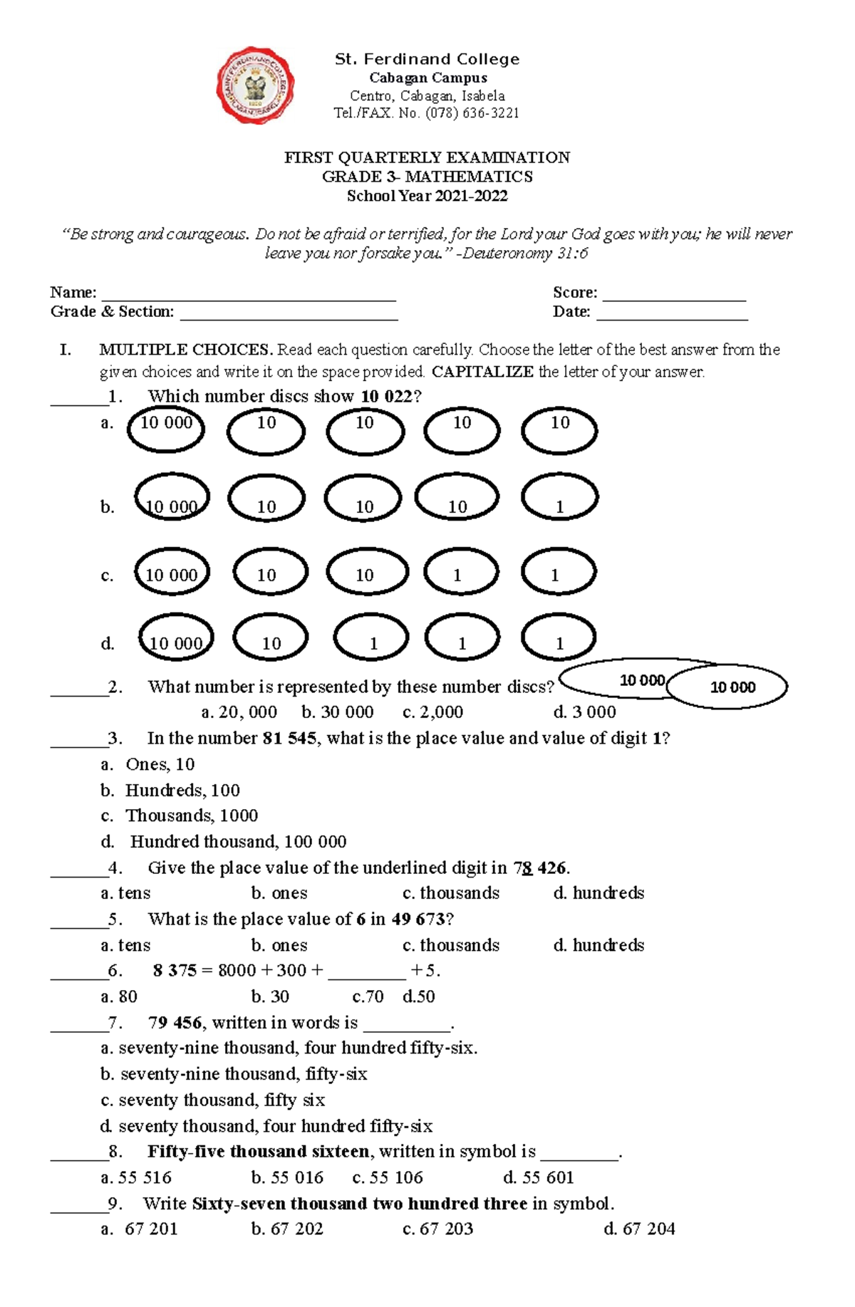 Sample Test Questions for Grade 3 level - Mathematics (A great way for ...
