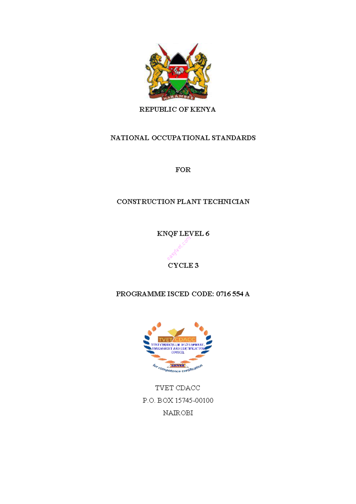 Occupational Standards for Construction Plant Technician (KNQF Level 6 ...