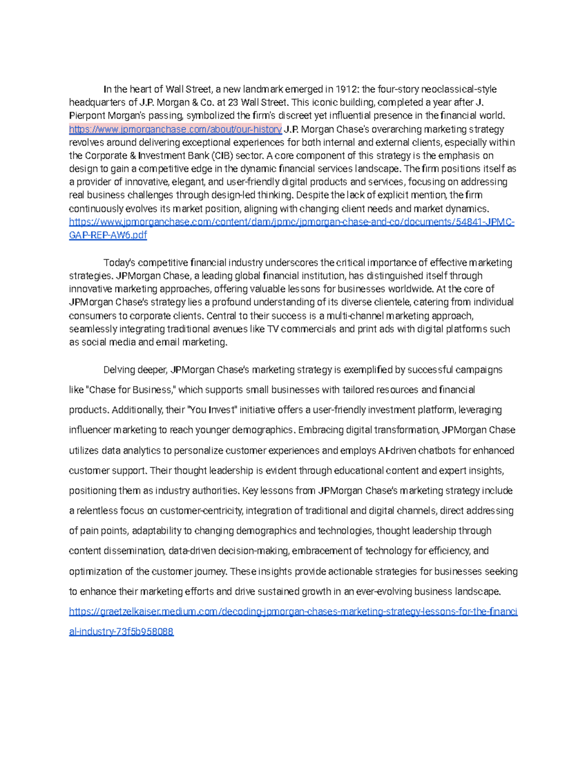 JPM 101: Case Study on J.P. Morgan Chase's Design-Led Strategies - Studocu