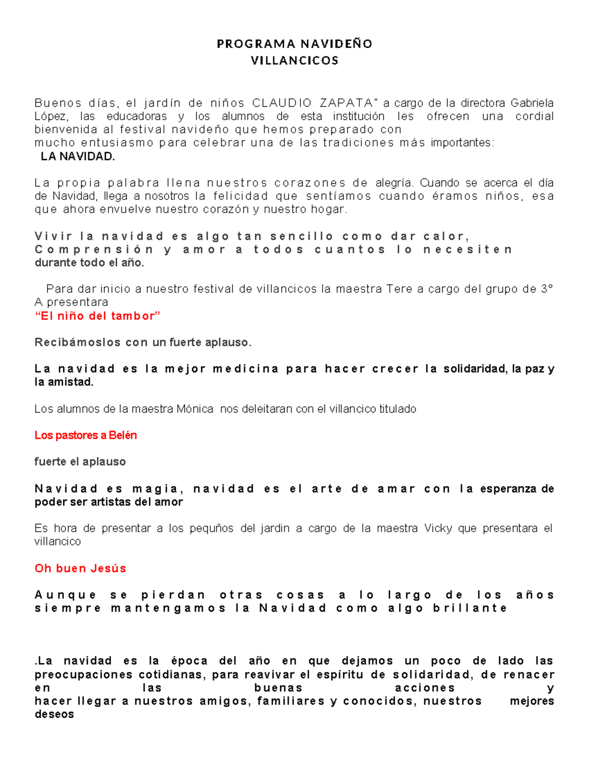 Programa Navideño - P R O G R A M A N A V I D E Ñ O V I L L A N C I C O S B u e n o s d í a s ...