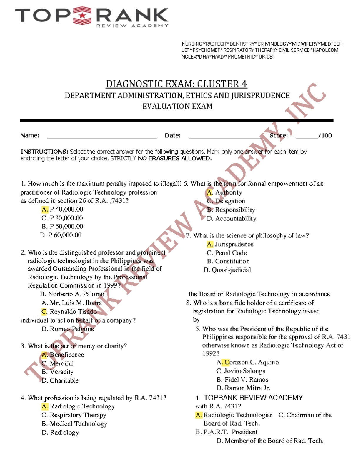 Cluster 4 ( Ethics) - SUMMARY FOR THE PREPAARATION OF EXAM IN RADTECH ...
