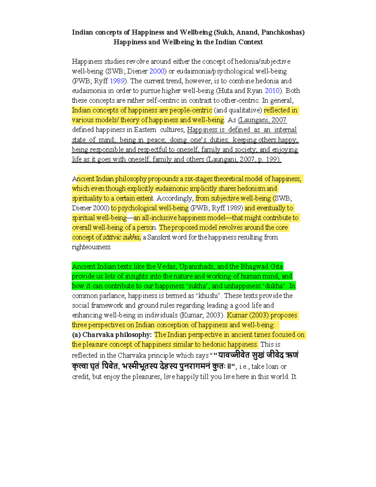 Indian Concepts of Happiness and Wellbeing: Insights from Ancient Texts ...
