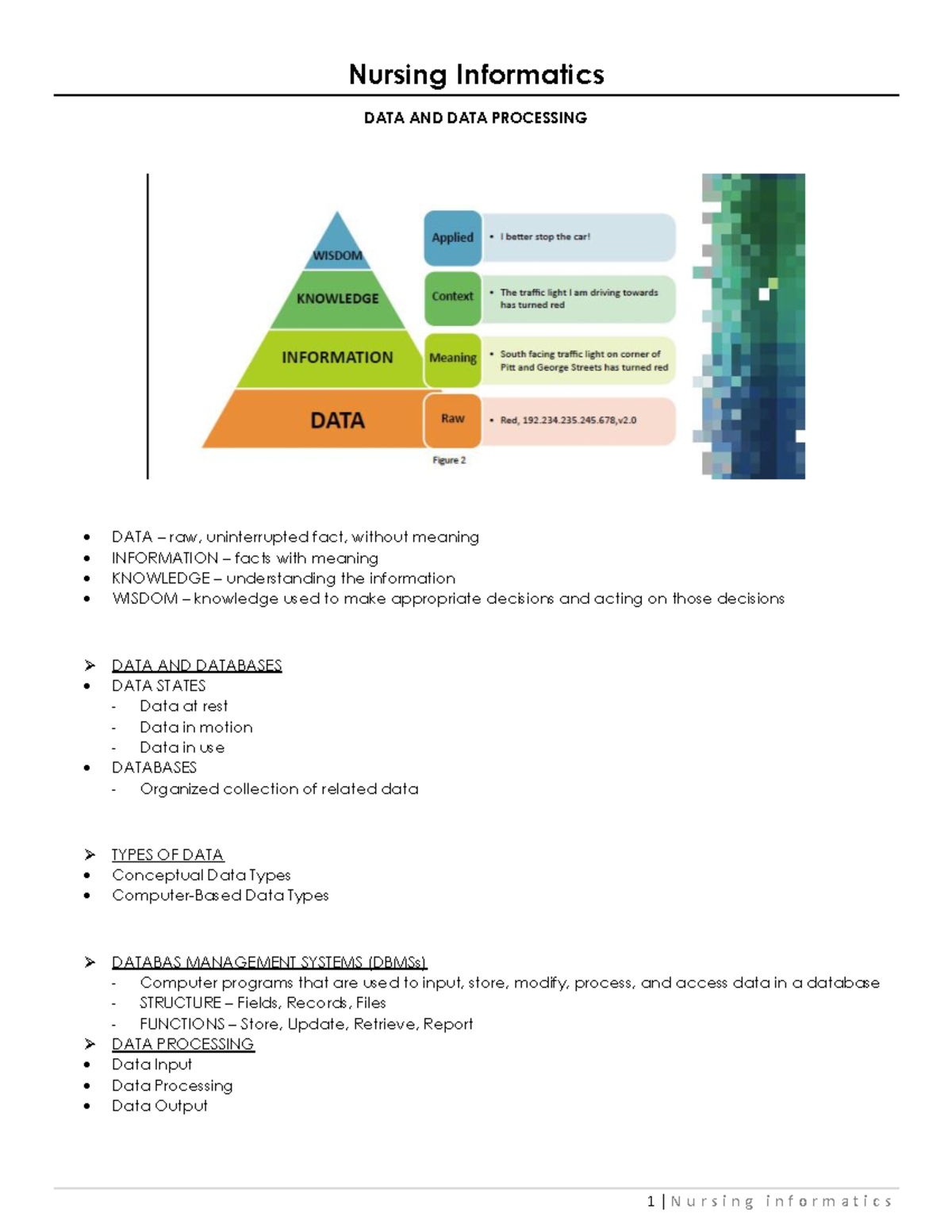 NURS 2023 Nursing Informatics Lecture Notes and Data Processing ...