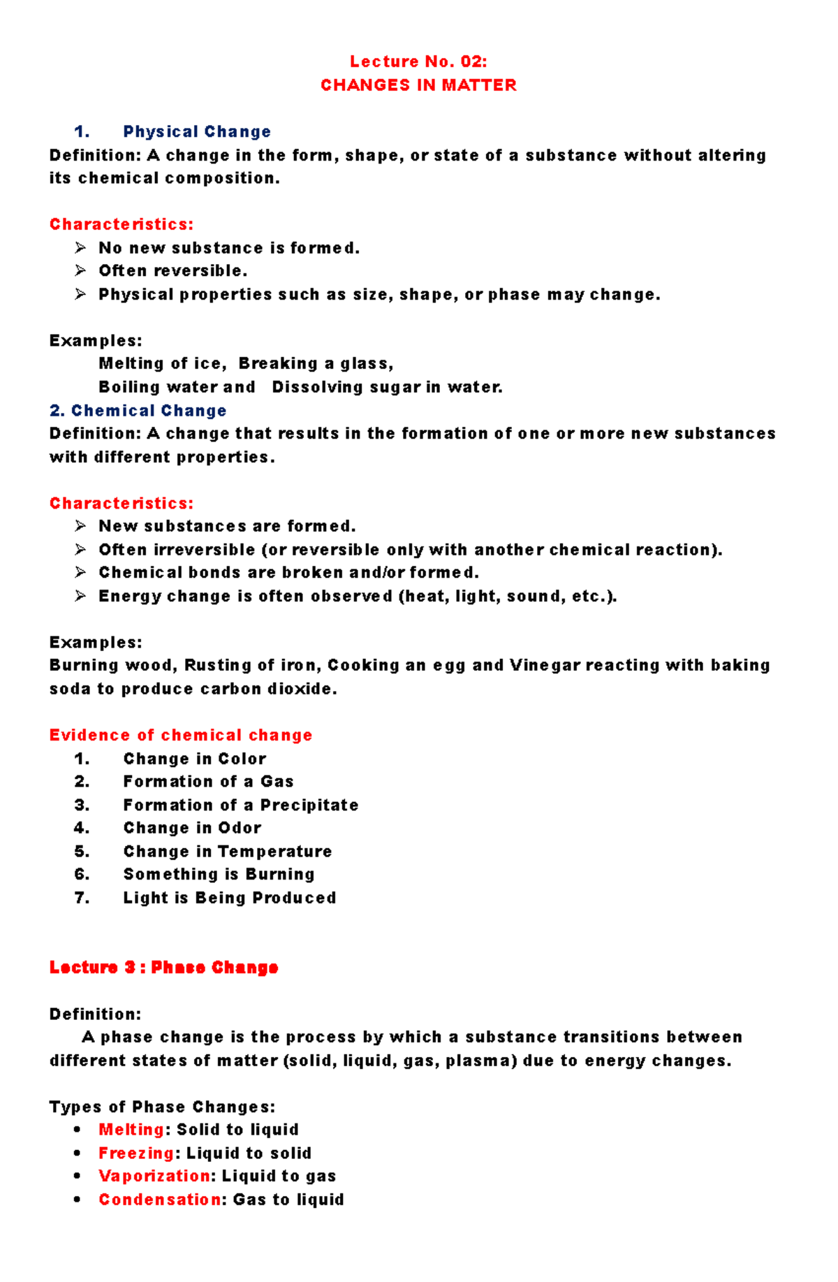 Lecture 2 & 3: Changes in Matter and Phase Changes Explained - Studocu
