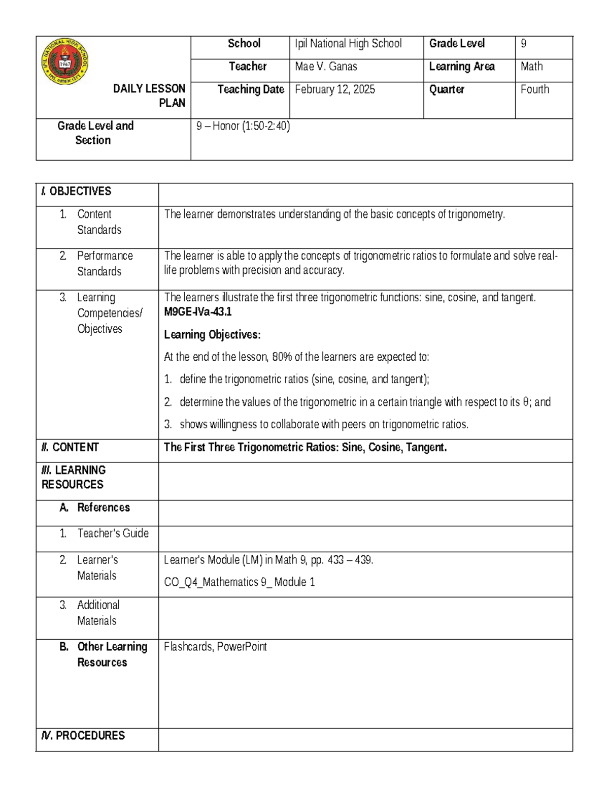 Lesson 1: Introduction to Trigonometric Ratios (Sine, Cosine, Tangent ...