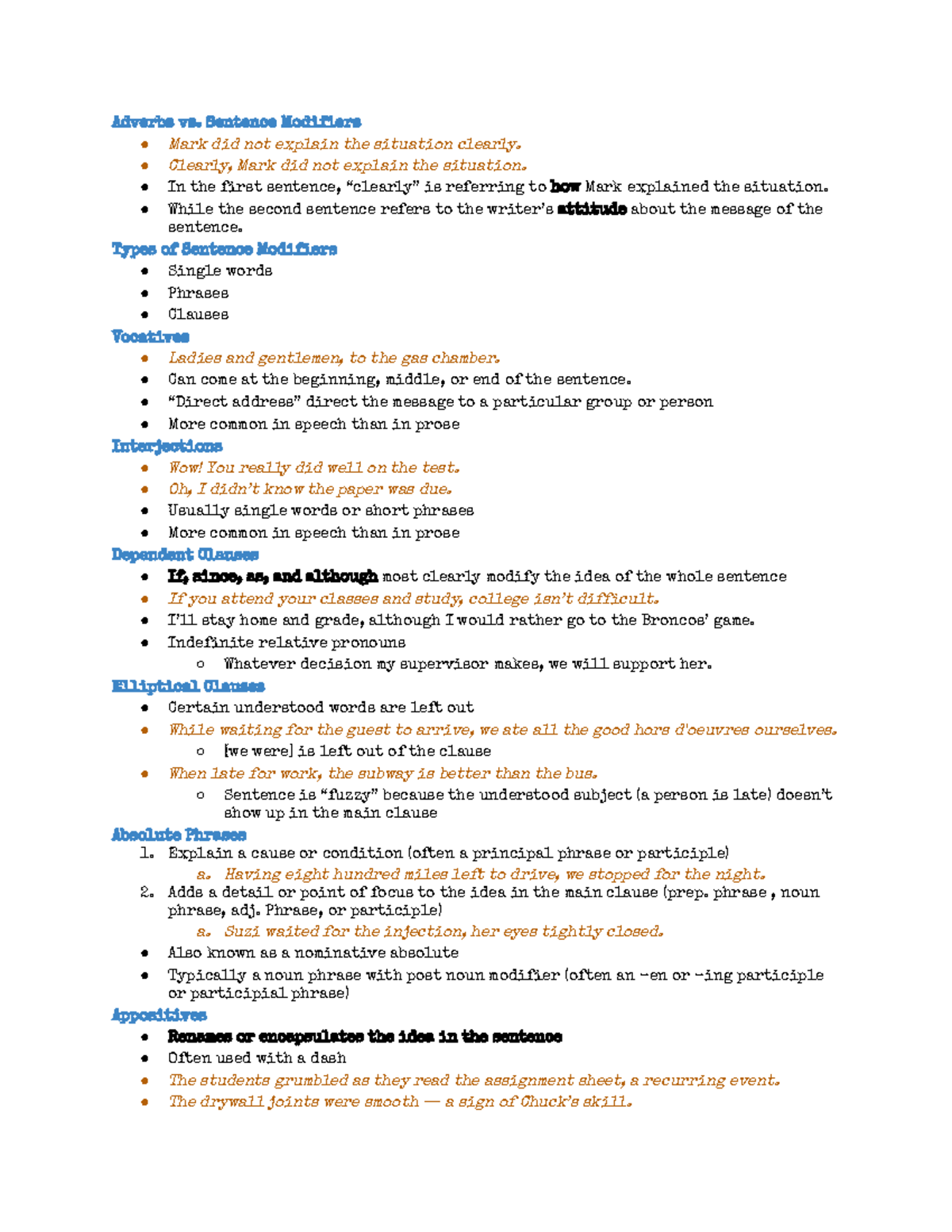 ENG 352 Chapter 9 Notes - Exploring Sentence Modifiers - Studocu