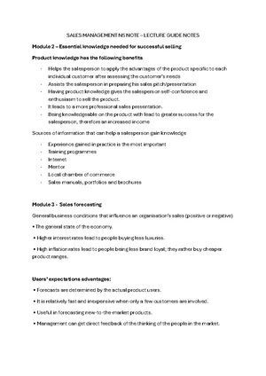 Sales Management N5 Module 1 - Lecture Notes on Personal Selling - Studocu