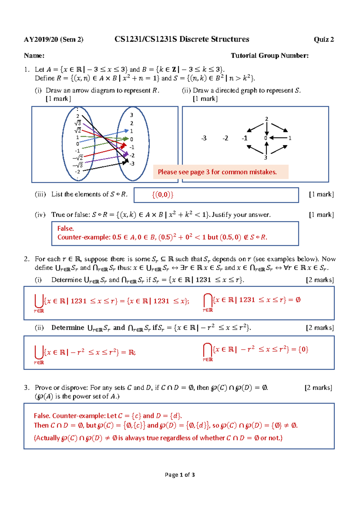 CS1231 Quiz 2 AY19/20 - Page 1 of 3 AY2019/20 (Sem 2) CS1231/CS1231S ...