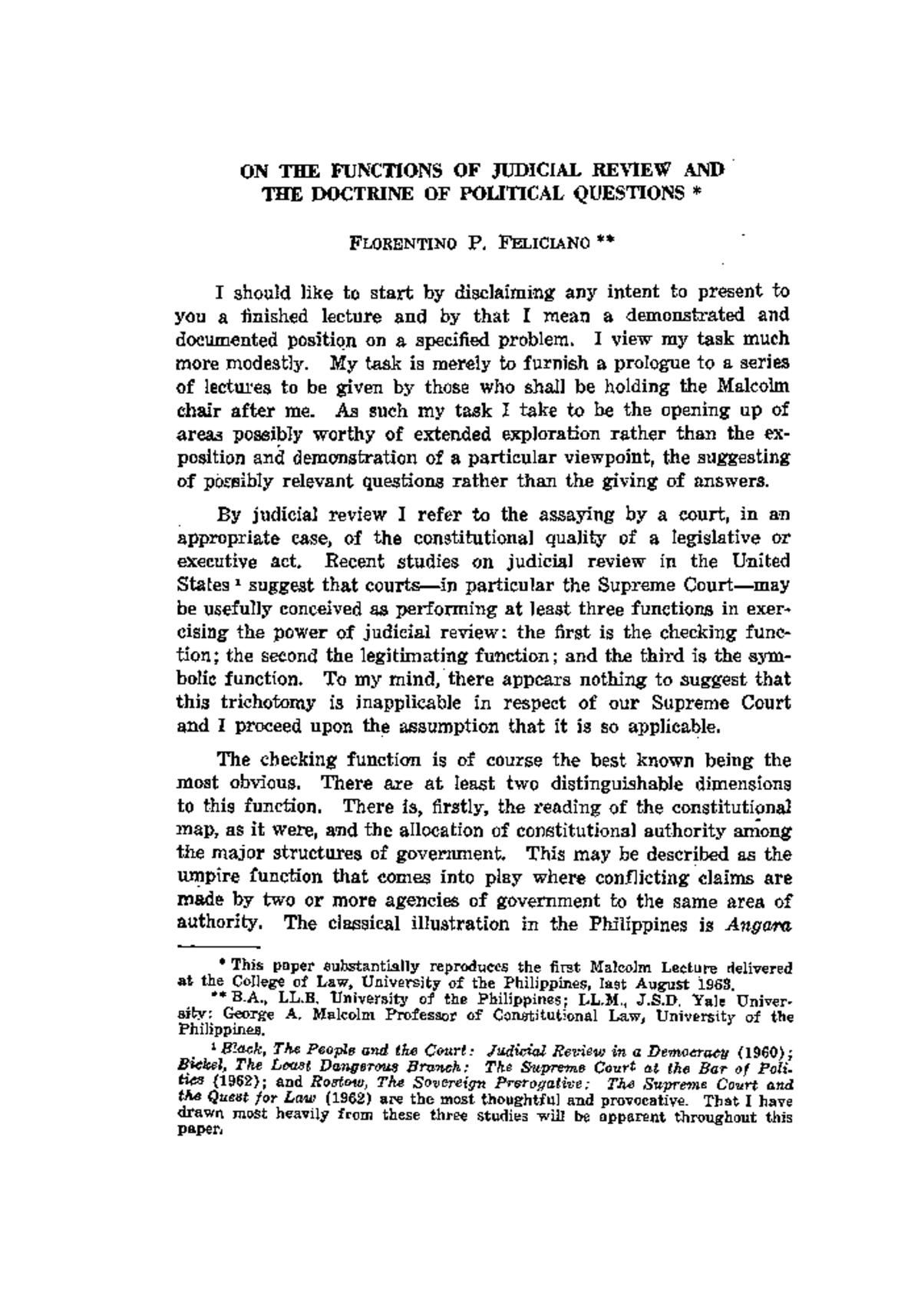 Judicial Review & Political Questions: Insights from Feliciano's ...