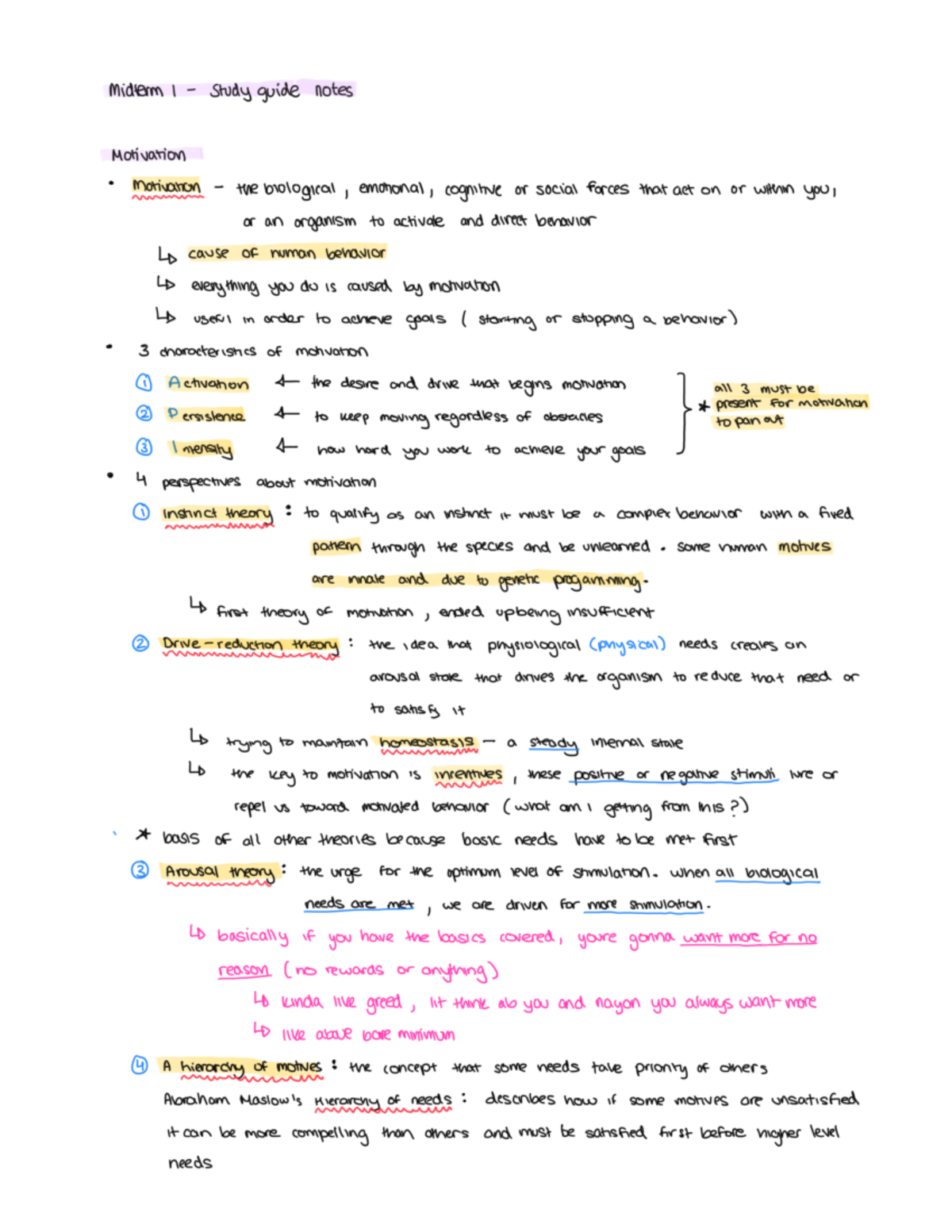 Midterm 1 - study guide notes - Midterm I Study guide notes Motivation ...