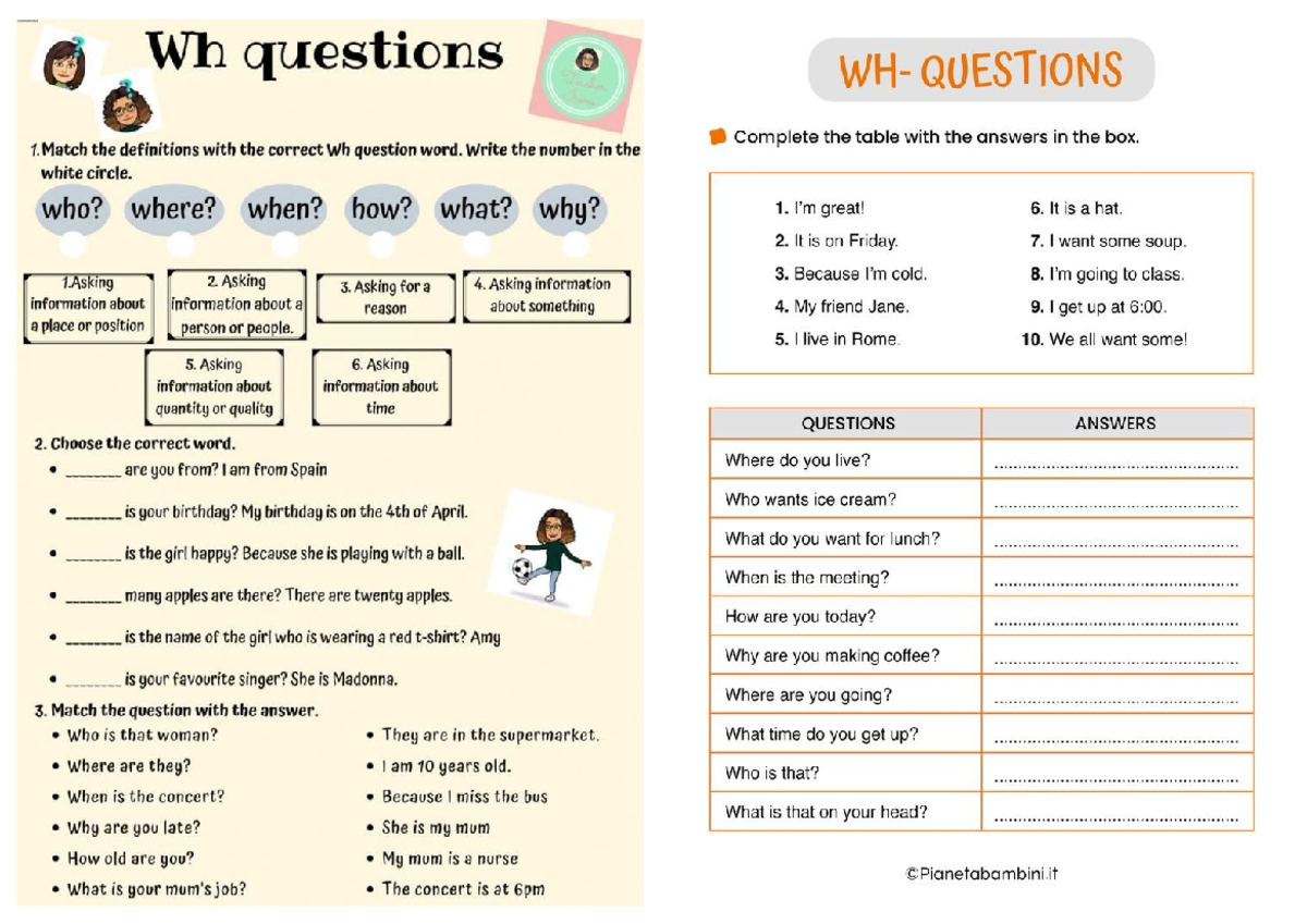 WH Questions - Matching Definitions and Answers - Studocu
