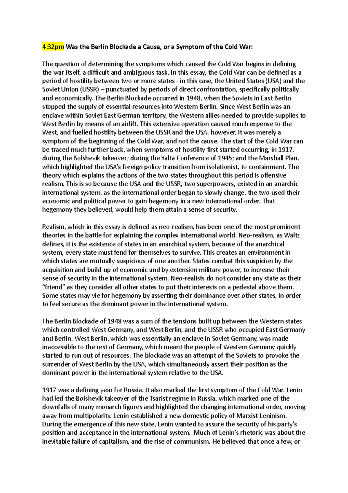 Berlin Blockade 1 - In this essay, the Cold War can be defined as a ...